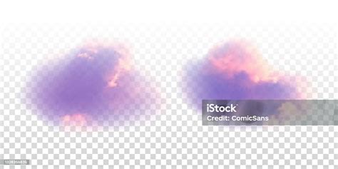 템플릿 장식 및 투명 한 배경에 덮개에 대 한 현실적인 고립 된 보라색 구름의 벡터 세트입니다 폭풍과 구름의 개념 0명에 대한 스톡 벡터 아트 및 기타 이미지 Istock