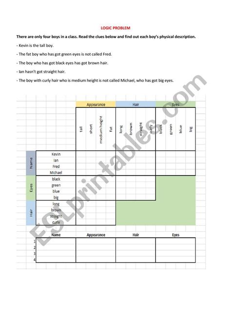 Logic Problem ESL Worksheet By Jomaortiz