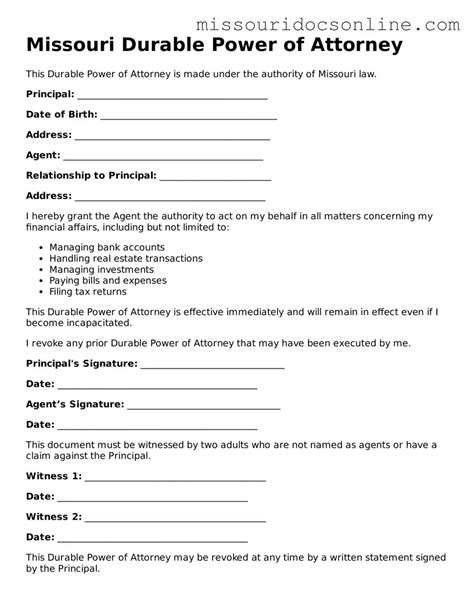 Draft Your Missouri Durable Power Of Attorney With Our Free Template