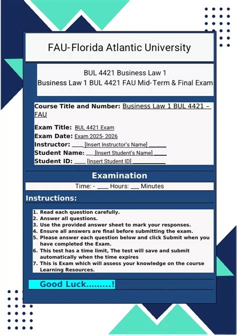 Bul 4421 Fau Final Exam Bul 4421 Business Law Review With Gendler