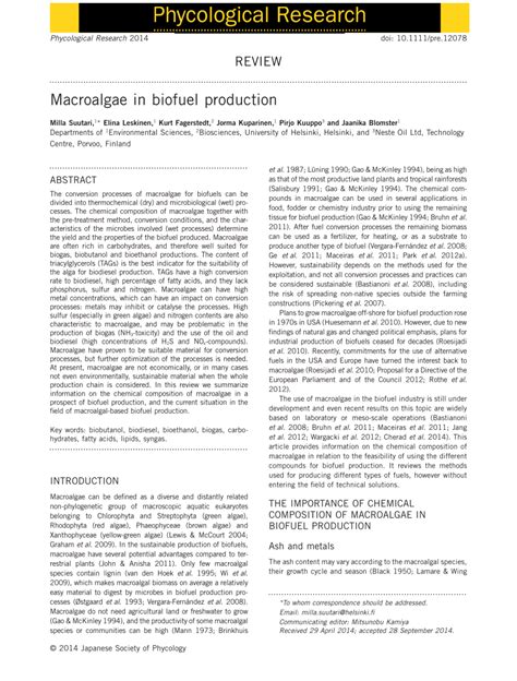 Pdf Macroalgae In Biofuel Production