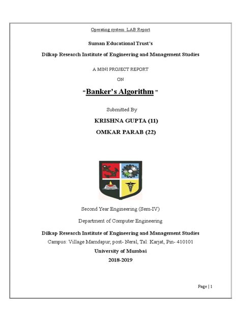 Bankers Algorithm Operating System Lab Report Pdf Applied