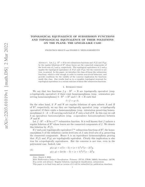 Pdf Topological Equivalence Of Submersion Functions And Topological
