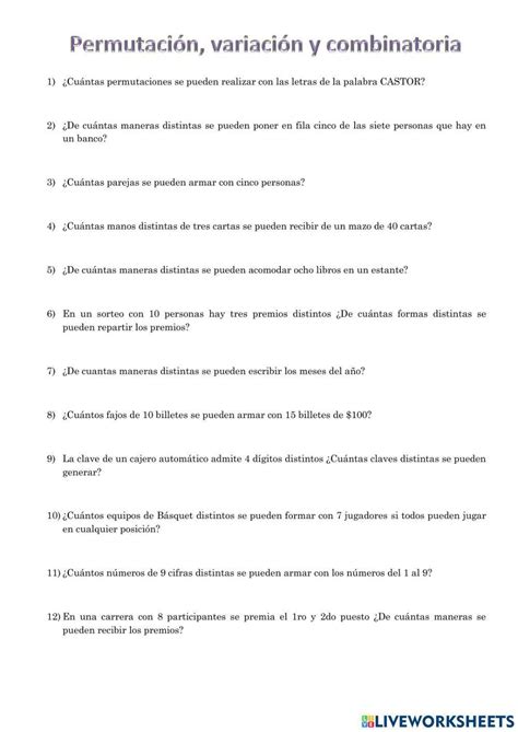 Permutación Va… Free Interactive Worksheets 2133221