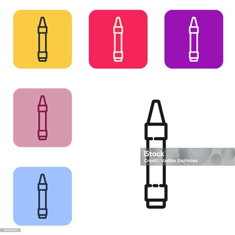 흰색 배경에 격리 된 아이콘을 그리기위한 검은 줄 왁스 크레용 색상 정사각형 단추로 아이콘을 설정합니다 벡터 일러스트레이션 개체 그룹에 대한 스톡 벡터 아트 및 기타 이미지