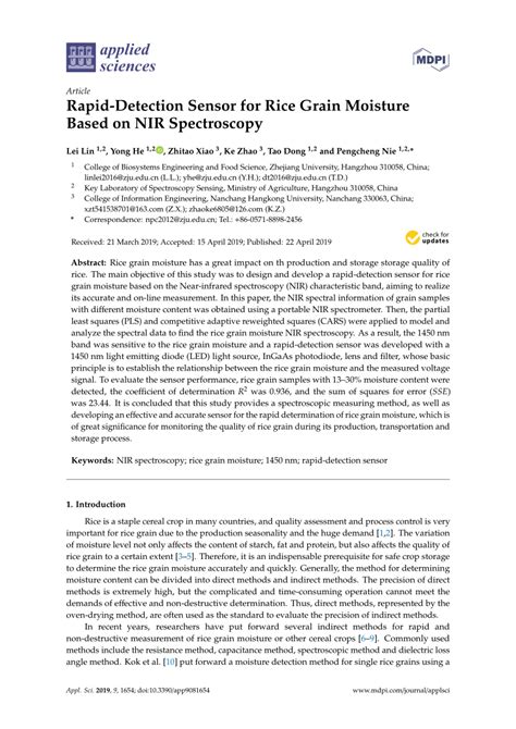 PDF Rapid Detection Sensor For Rice Grain Moisture Based On NIR Spectroscopy