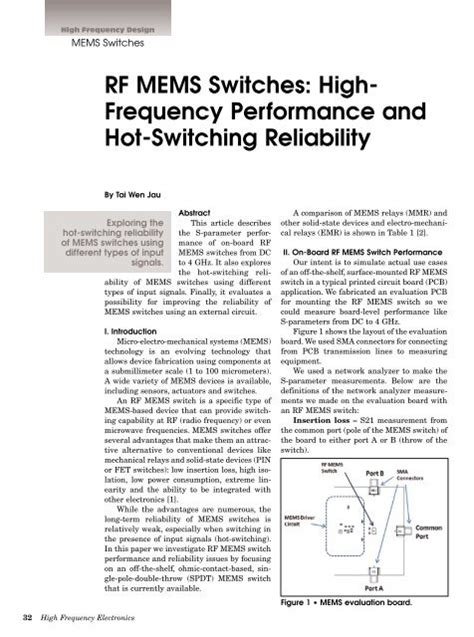 Rf Mems Switches High Frequency Electronics