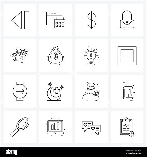 Isolated Symbols Set Of 16 Simple Line Icons Of Bag Tree Sign Beach
