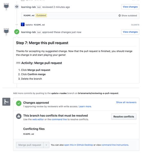 Unintentional Merge Conflict Issue Githubtraining Reviewing A Pull Request Github