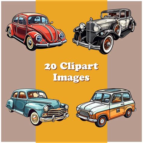Classic Vintage Car Clipart Pack 1 Classic Car Art Printable