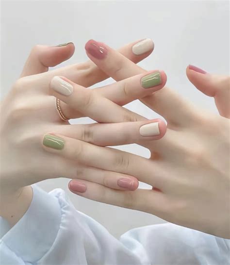 시럽 컬러 워터멜론 네일 라운드 숏 네일팁 레드 그린 파스텔 여름 여리여리 에이블리