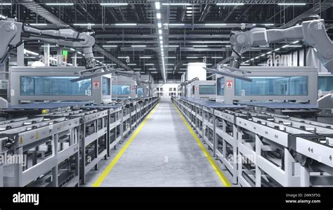 Automatized Robotic Arms In Cutting Edge Solar Panel Factory Handling