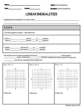 Linear Inequalities Guided Notes Practice Worksheets Homework