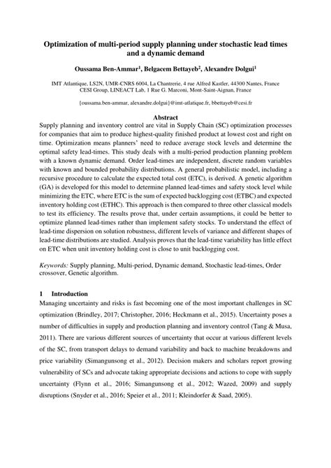 Pdf Optimization Of Multi Period Supply Planning Under Stochastic