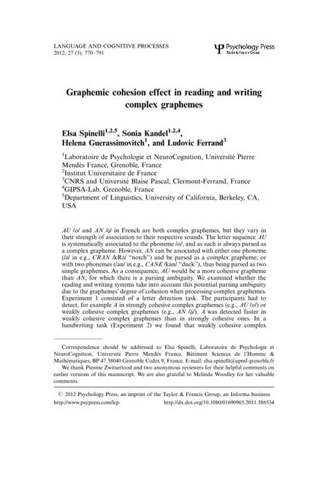 Pdf Graphemic Cohesion Effect In Reading And Writing Complex