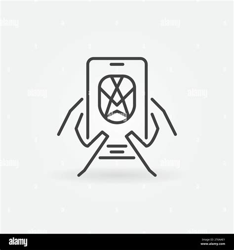Smartphone Face Recognition And Authentication Vector Concept Outline Icon Or Symbol Stock