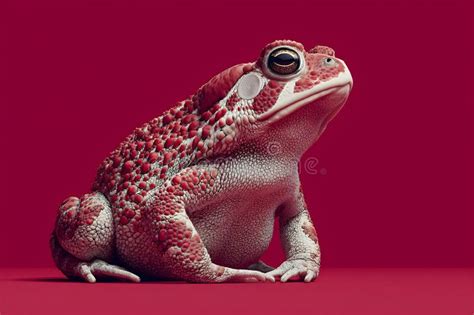 Intricate Patterns On A Red Textured Toad In Profile Pose Against A