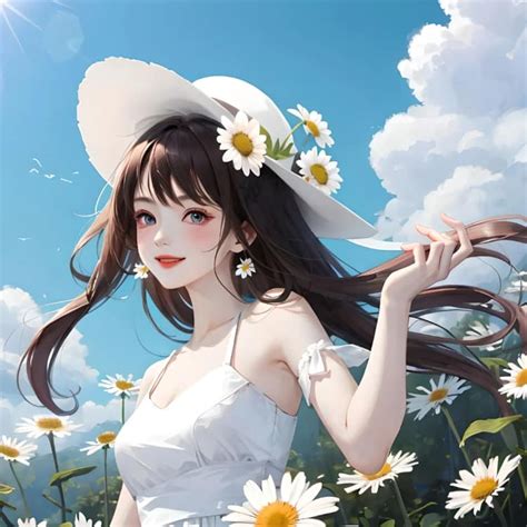 简单气质森系女孩和小雏菊半身头像 Ai漫画版