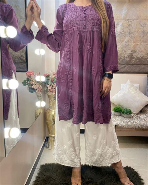 Rayon Cotton Chikankari Short Kurta With Palazzo Set Surtisilk