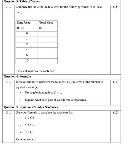 question 3 table of values3 1 begin{tabular}{l} complete the table for
