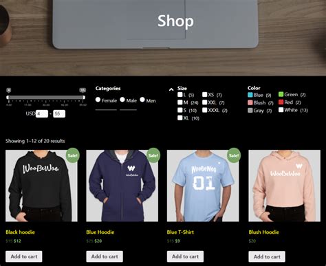 how to create horizontal product filter wbw
