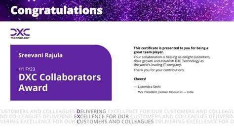 Sreevani R On Linkedin Dxctechnology Collaboratorsaward
