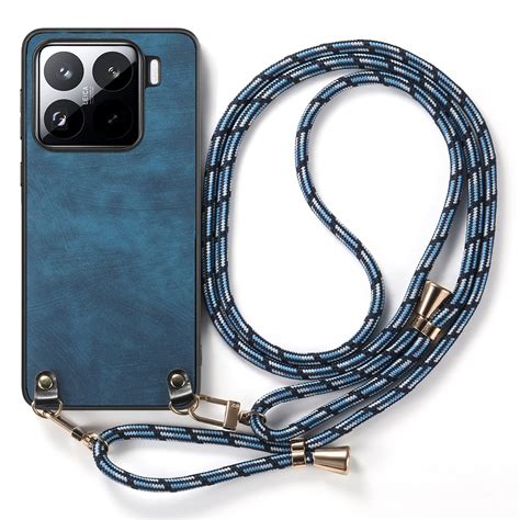 For Xiaomi Poco X3 NFC Vintage Leather PC Back Cover Phone Case With Crossbody Strap Blue