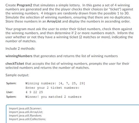 Solved Create Program2 That Simulates A Simple Lottery In