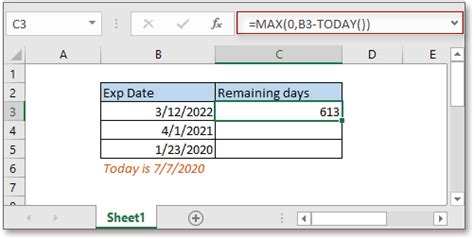 Excel Formula Calculate Days Remaining From Today