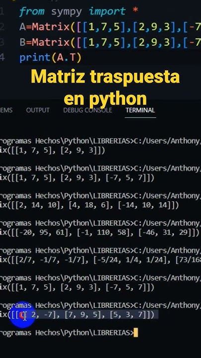 Matriz Traspuesta En Python Youtube