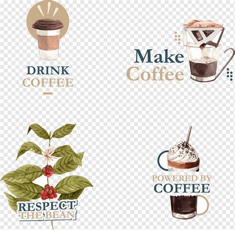 복고풍 수채화 커피 로고 Png Pngwing