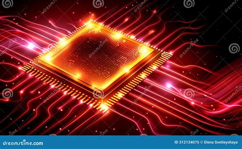 Futuristic Microchip Background With Neon Lights And Trails Stock Illustration Illustration