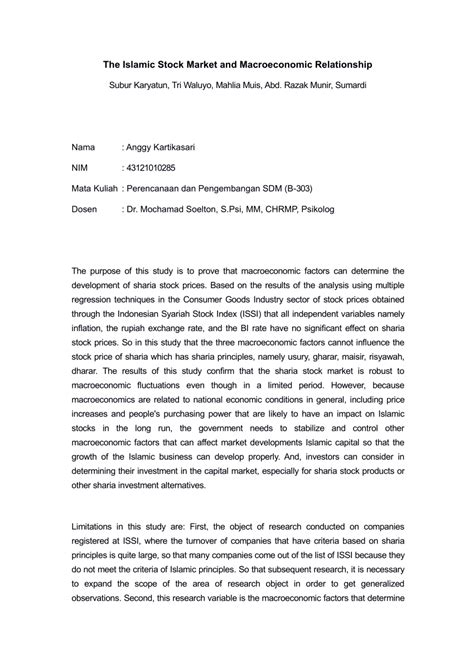 Pdf The Islamic Stock Market And Macroeconomic Relationship