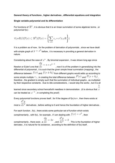 Pdf General Theory Of Functions Higher Derivatives Differential Equations And Integration