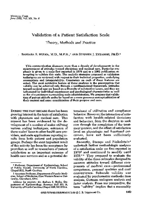 Pdf Validation Of A Patient Satisfaction Scale