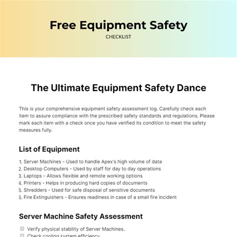 Printable Equipment Checklist Template Free Printable