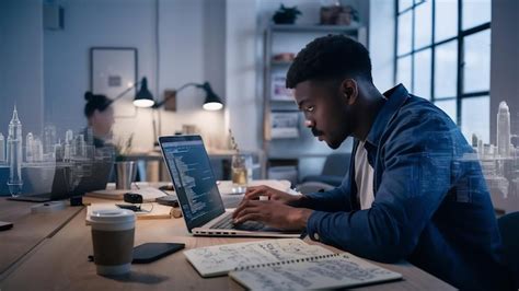 Premium Photo A Programmer Coding On A Laptop In The Workplace