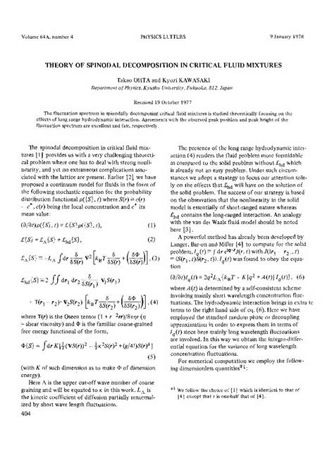 Pdf Theory Of Spinodal Decomposition In Critical Fluid Mixtures