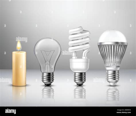 Realistic Light Evolution Concept From Candle To Modern Led Bulb On