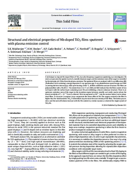 Pdf Structural And Electrical Properties Of Nb Doped Tio2 Films