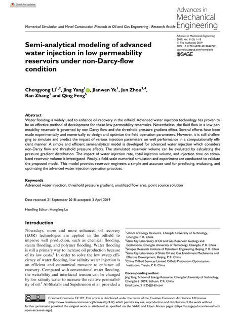 Pdf Semi Analytical Modeling Of Advanced Water Injection In Low Permeability Reservoirs Under