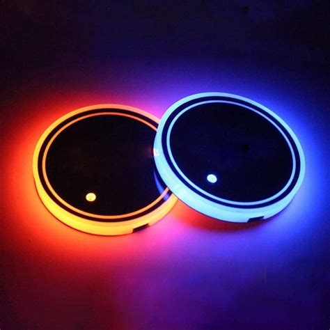 Tnathen 2pcs Cup Holder Led Lights Car Coasters 7 Colors