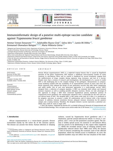 Pdf Immunoinformatic Design Of A Putative Multi Epitope Vaccine Candidate Against Trypanosoma