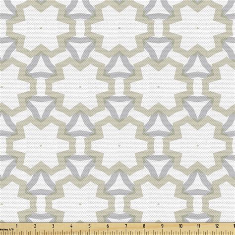 Abstract Sofa Upholstery Fabric By The Yard Geometric Theme Dots Inside Hexagonal Flowery