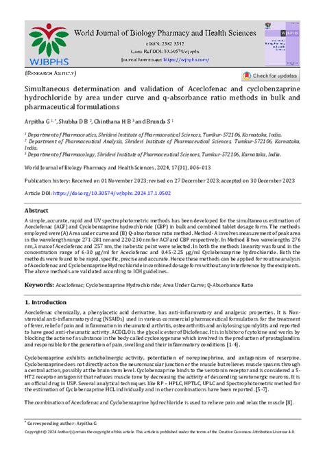 Pdf Simultaneous Determination And Validation Of Aceclofenac And Cyclobenzaprine Hydrochloride
