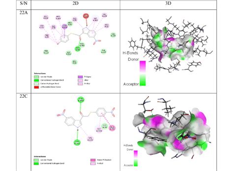2d And 3d Docking Poses Showing Interactions Of Compounds 22a And 22c