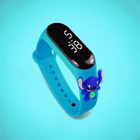 ᐉ Годинник електронний дитячий сенсорний з 3d браслетом Стич Дісней водонепроникний Блакитний