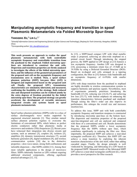 Pdf Manipulating Asymptotic Frequency And Transition In Spoof Plasmonic Metamaterials Via