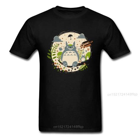 마법의 숲 티셔츠 이웃집 토토로 상의 남자 티셔츠 검정색 티셔츠 만화 애니메이션 프린트 의류 남자용 코튼 티셔츠 티셔츠 Aliexpress