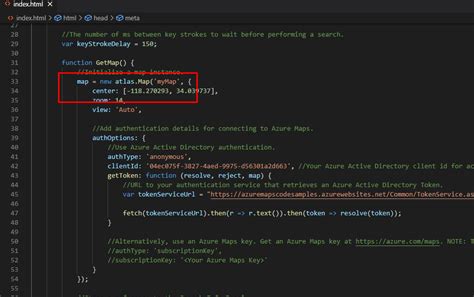 Here Is Where The Azure Map Is Initialized It Uses A Div That Has An Id MyMap